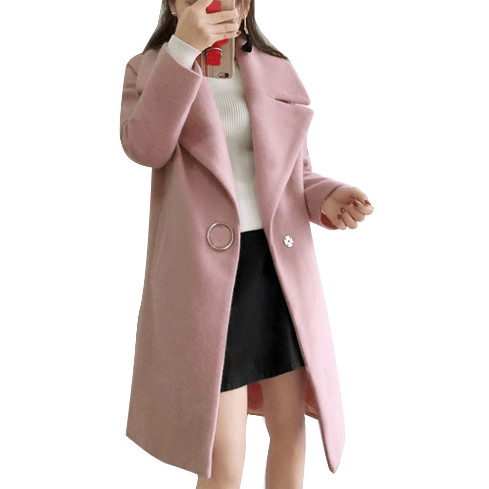Loose Warm Wool Blends Long Winter Coat Turn-down ... – Vicedeal