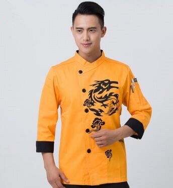 Geel chef uniformen lange mouwen chef kleding chin... – Vicedeal