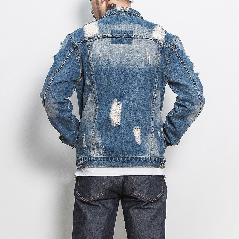 Hole Denim Jacket Men Cotton Hip Hop Vintage Wash ... – Grandado