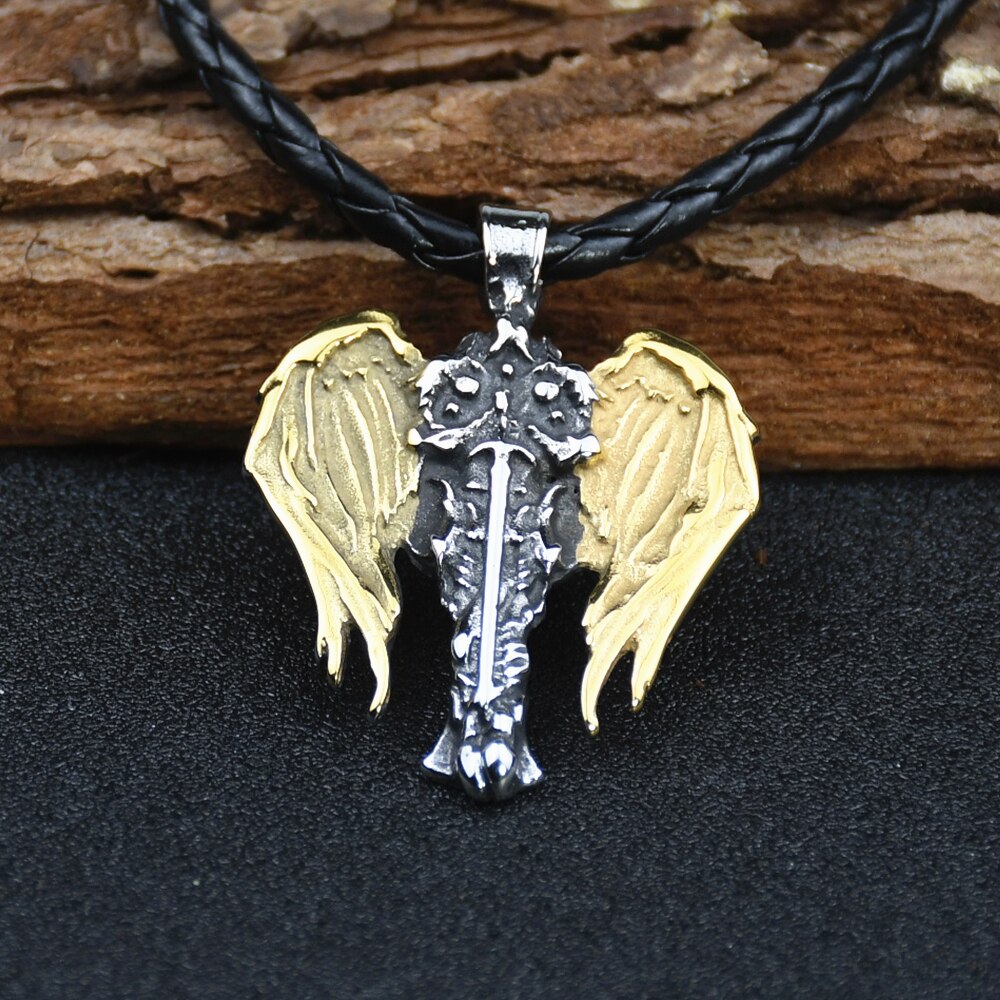 Mens Titanium Steel Mix Gold Archangel Wings Amule... – Vicedeal