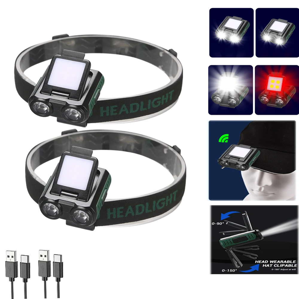 Sensor cob led-hodelykt med klips, usb-oppladbar l... – Vicedeal