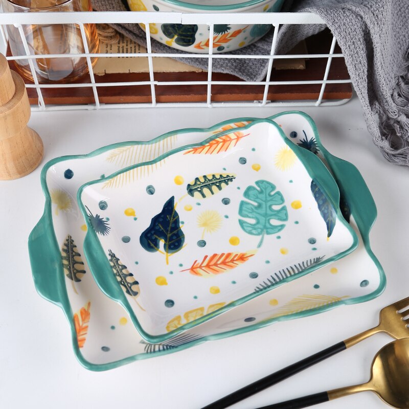 EECAMAIL Hand-painted Ceramic Baking Plate Binaura... – Grandado