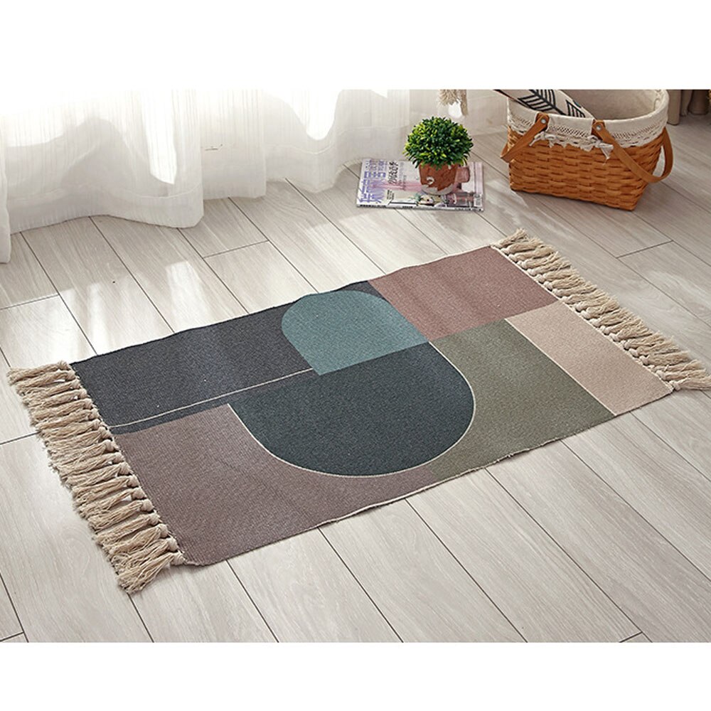 Cotton And Linen Tassel Woven Carpet Floor Mat Doo... – Grandado