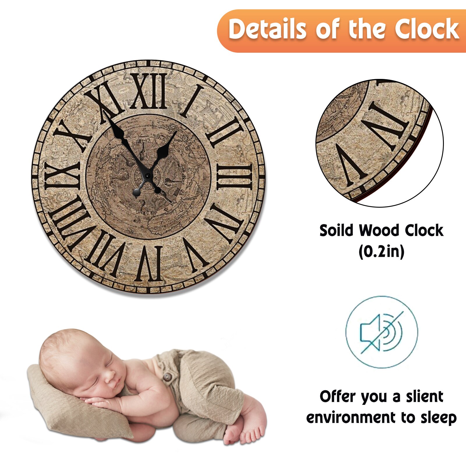 Wooden Wall Clock Modern Wood grain Vintage Rustic... – Grandado