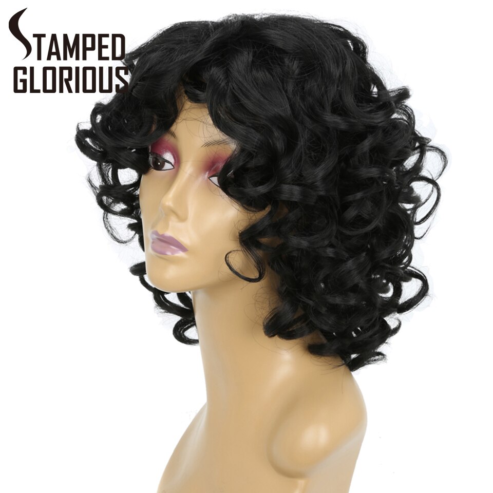 Peluca estampada de rizos gloriosos Afro corto con... – Grandado