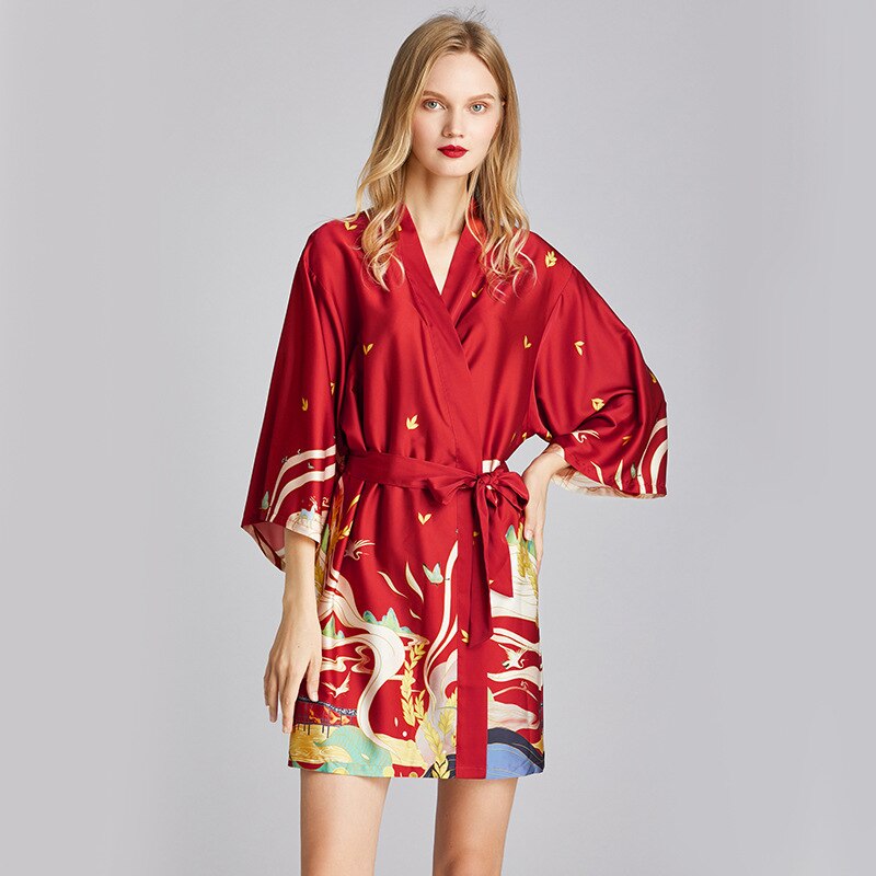 Women Luxury Silk Kimono Robe Bathrobe Nightgown L... – Grandado