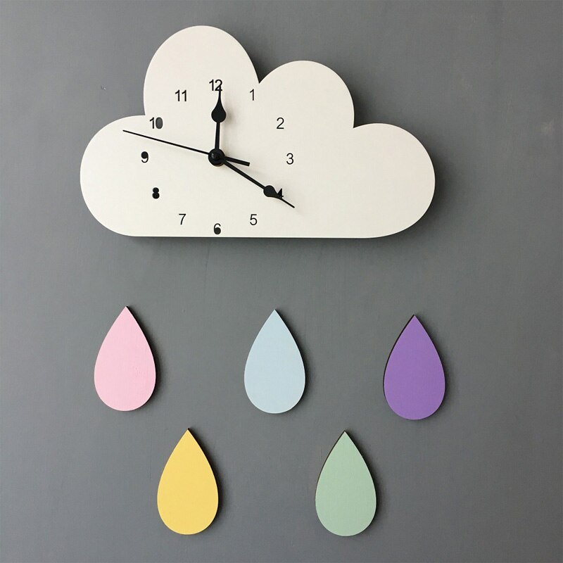 Wooden Wall Clock for Home Decor 3D Cloud Raindrop... – Vicedeal
