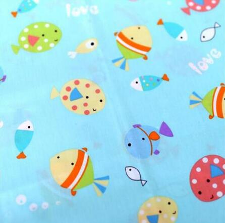 Syunss Happy Fish Blue Printed Cotton Fabric Telas... – Grandado