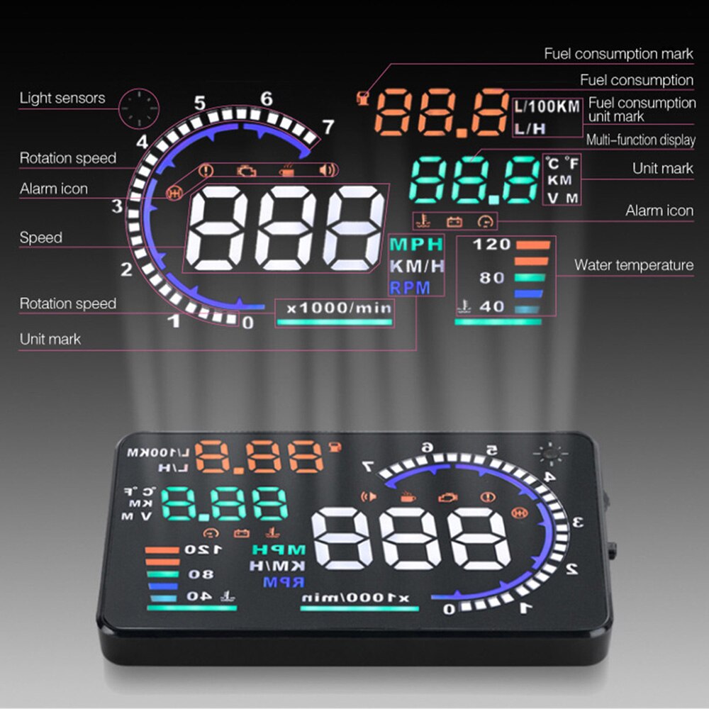 5.5" A8 Car HUD Head Up Display OBD2 Display LED W... – Vicedeal