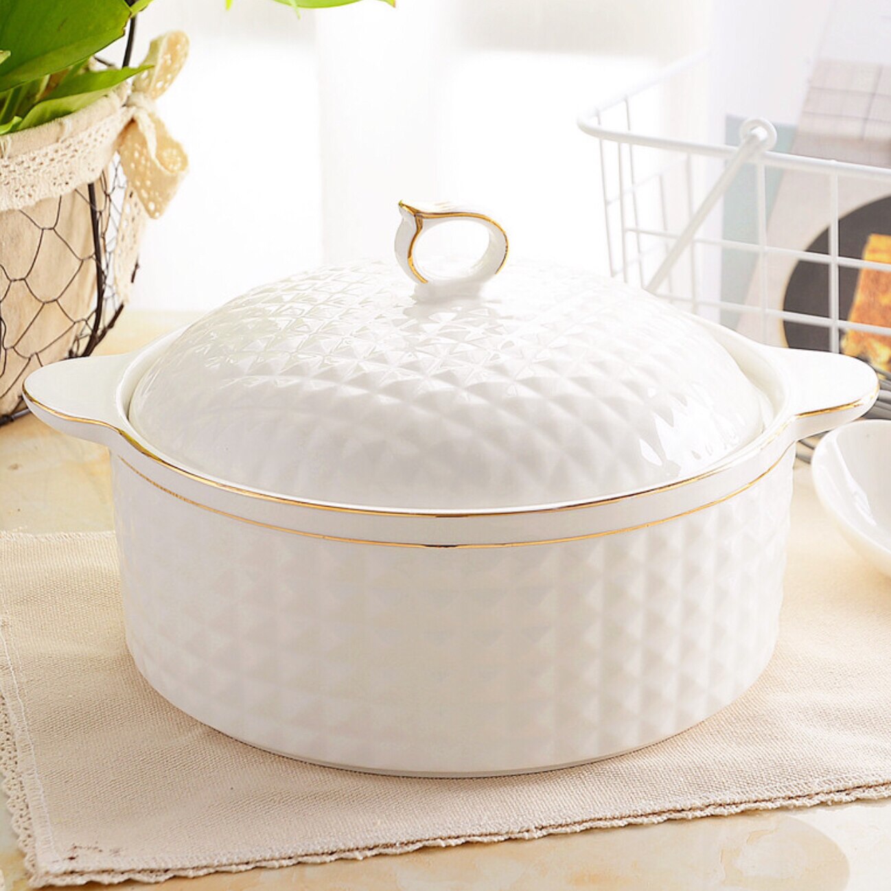 Ceramic Soup Pot Nordic Phnom Penh White 1800ML Gl... – Grandado