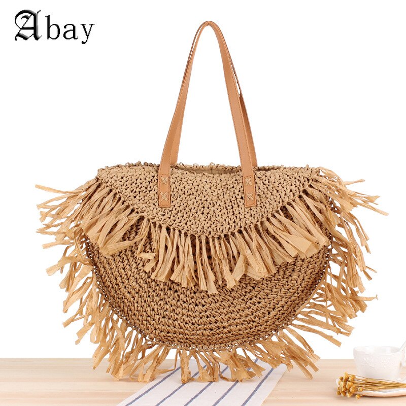 National Tassel Straw Shoulder Bags Knit Shell Har... – Grandado