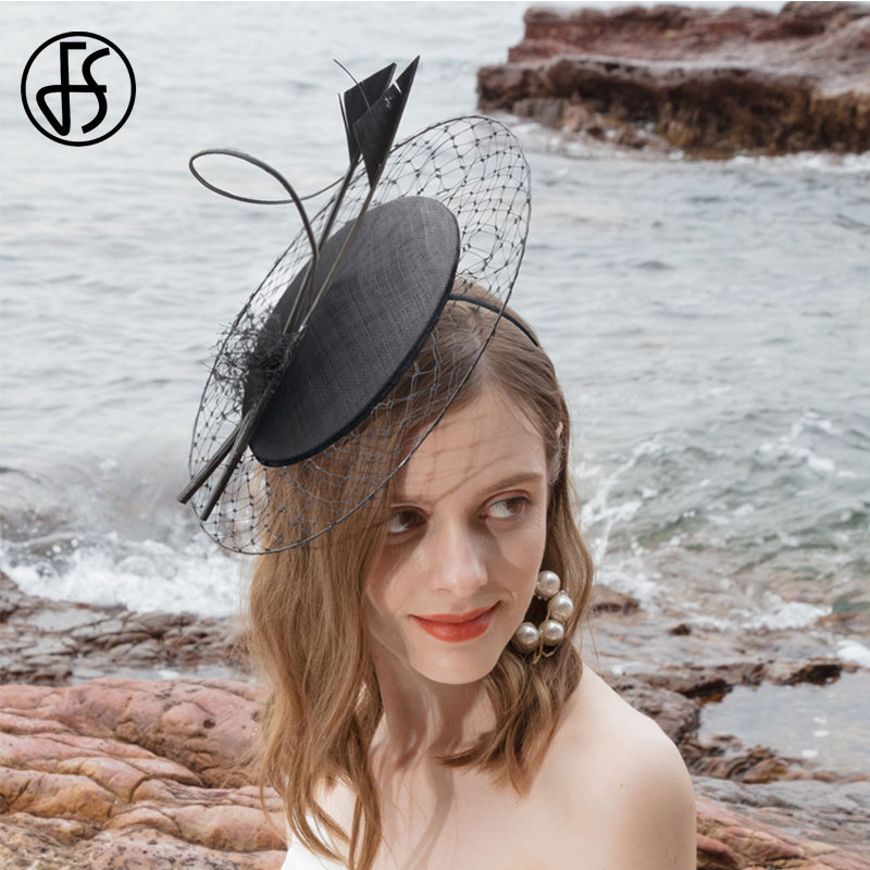 FS Black Fascinators Hat Women Veils Mesh Feathers... – Vicedeal