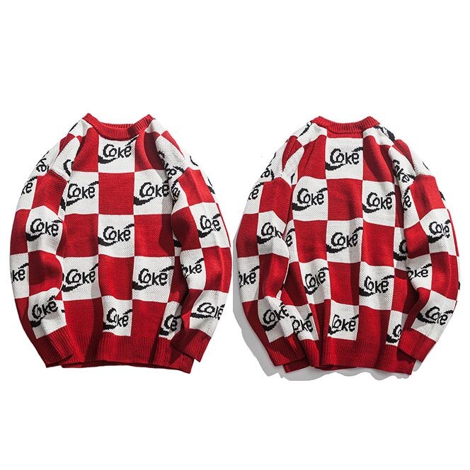 Wit Rood Plaid Trui Streetwear Mannen Hip Hop Gebr... – Grandado