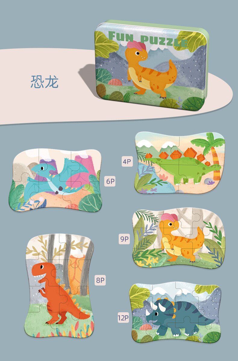 Wooden Jigsaw Puzzle Toy with Metal Box 5-in-1 Adv... – Grandado