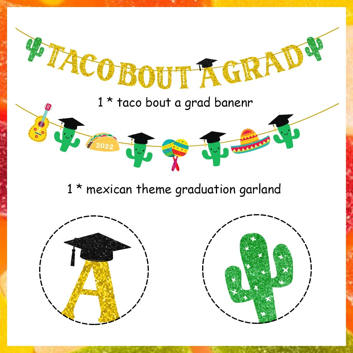 CHEEREVEAL Golden and Green Taco Bout A Grad Lette... – Grandado