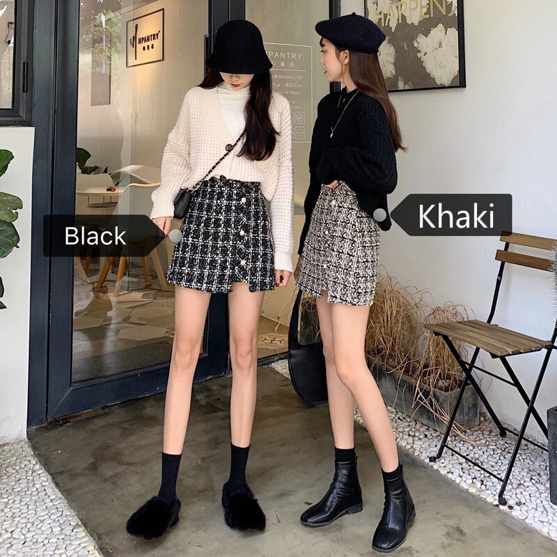 Skirts Women Wool Plaid Buttons Slit A-line Anti-g... – Vicedeal