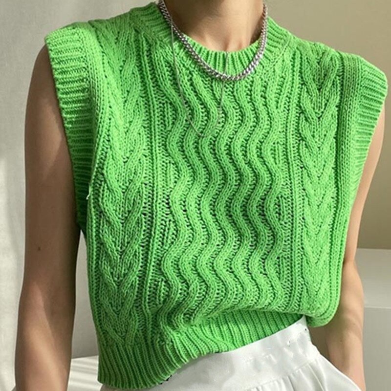 KUSAHIKI Spring Sleeveless O-neck Knitted Vest Cau... – Vicedeal