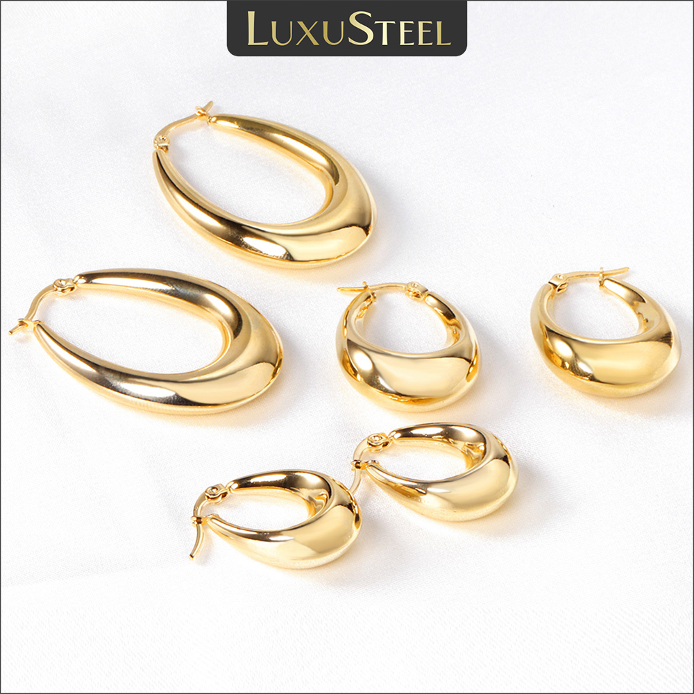 LUXUSTEEL Gothic Gold Color Oval Hoop Earrings For... – Grandado