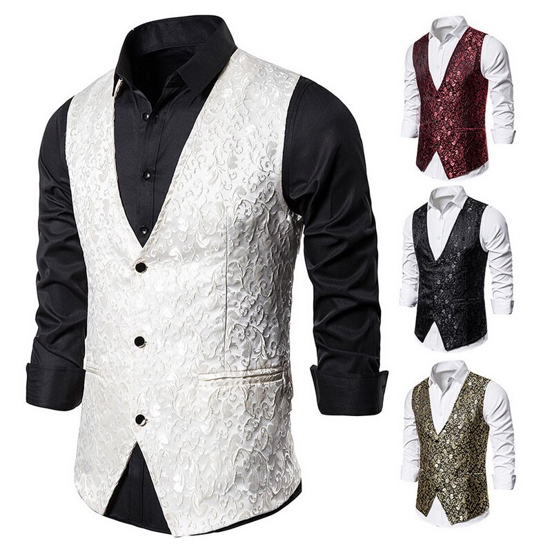 Men Stage Vests Autumn Male Wedding Vests Print Ve... – Grandado