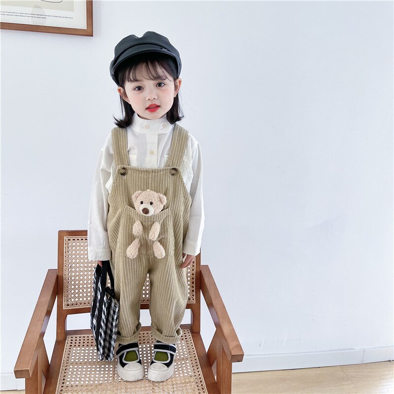 Spring Girls Corduroy Overalls Kids Cartoon Bear O... – Grandado