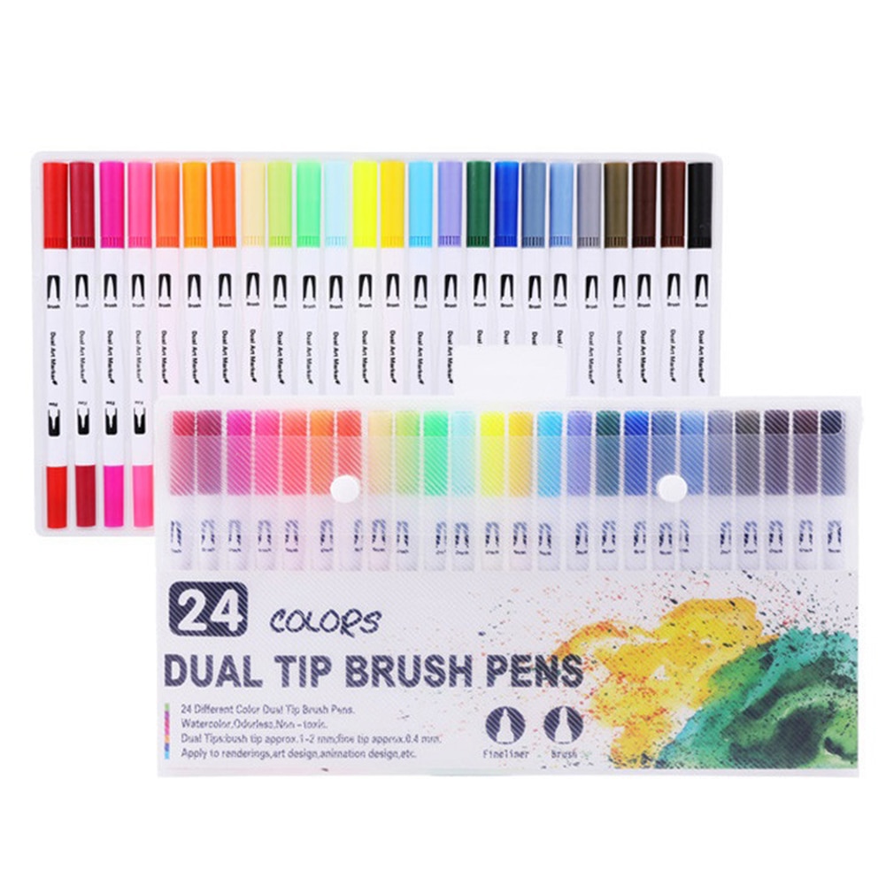 24 Kleuren Double Headed Aquarel Pen Zachte Borste... – Vicedeal
