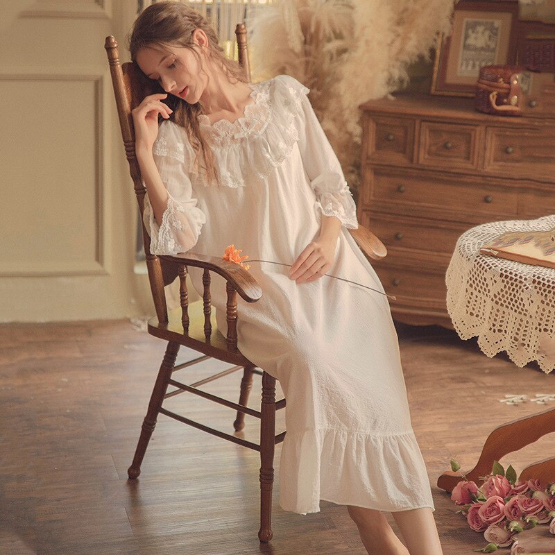 Plus Size Loose-fit Cotton Vintage Nightdress Wome... – Grandado