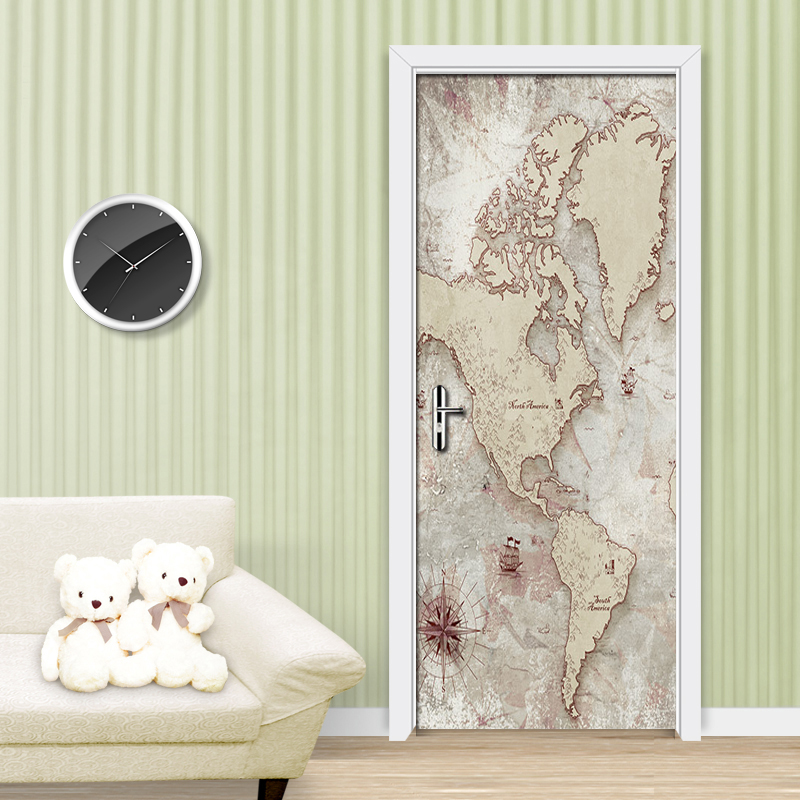 World Map 3D PVC Mural Door Sticker Waterproof Pos... – Grandado