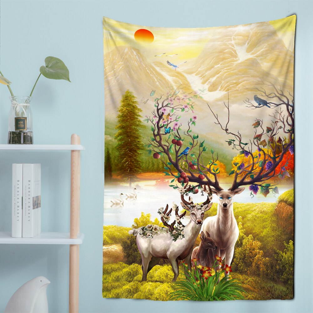 Forest Elk Sunset Tapestry Wall Mount Hippie Psych... – Grandado