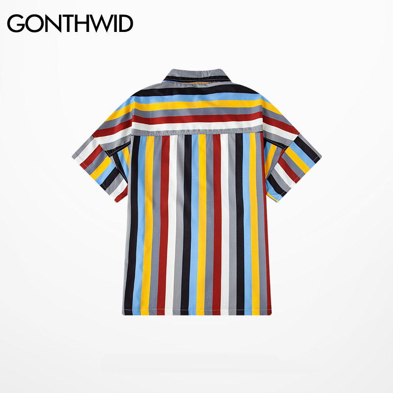 GONTHWID Regenboog Verticale Gestreepte Korte Mouw... – Vicedeal