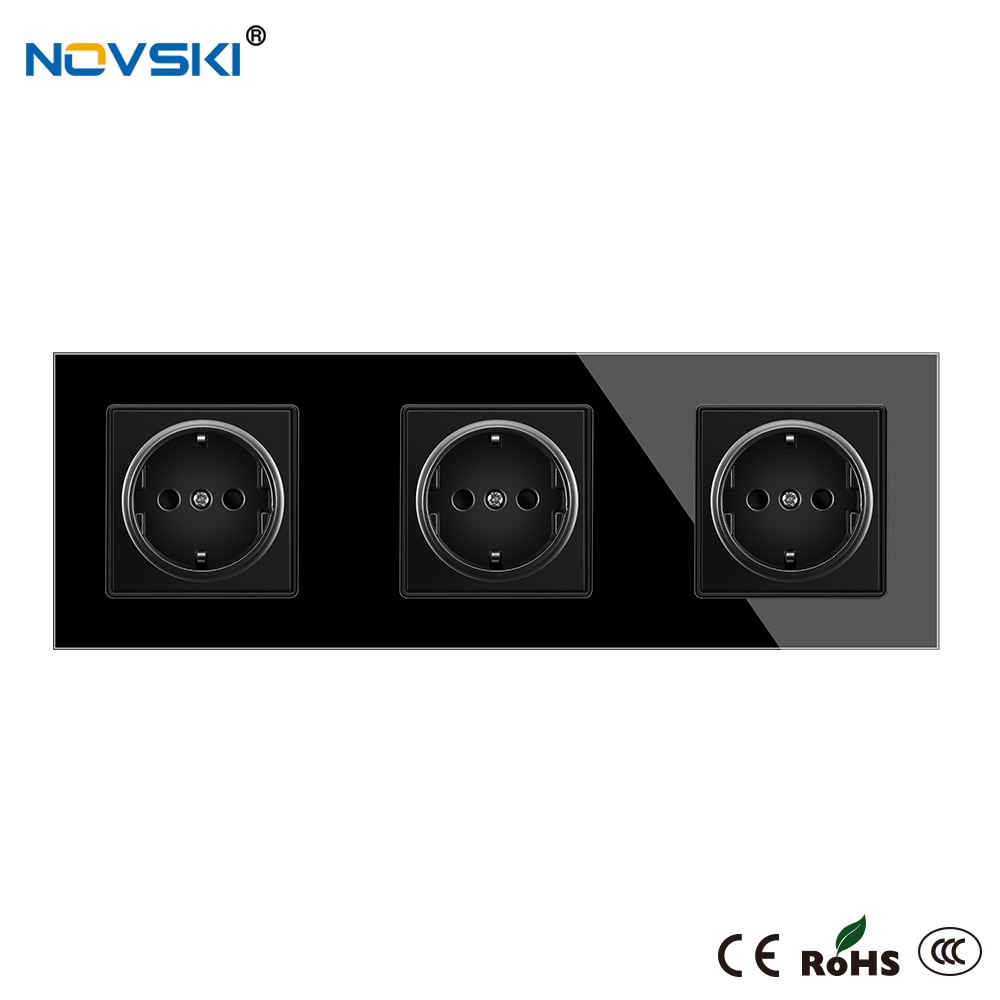 EU Wall Crystal Glass Black Panel Power Socket Tri... – Vicedeal