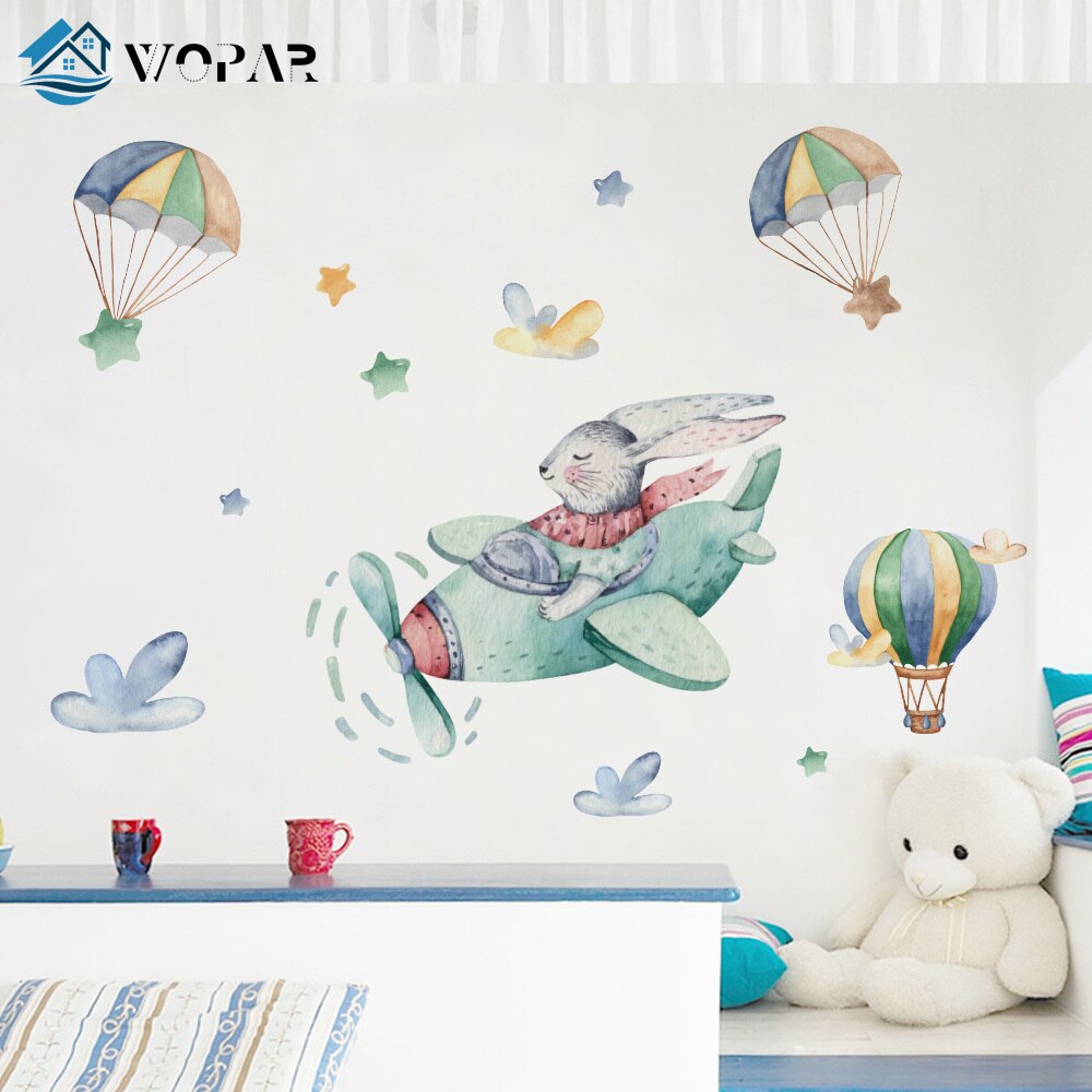 Cartoon Vinyl Wall Stickers Bunny Flying Plane Cut... – Vicedeal