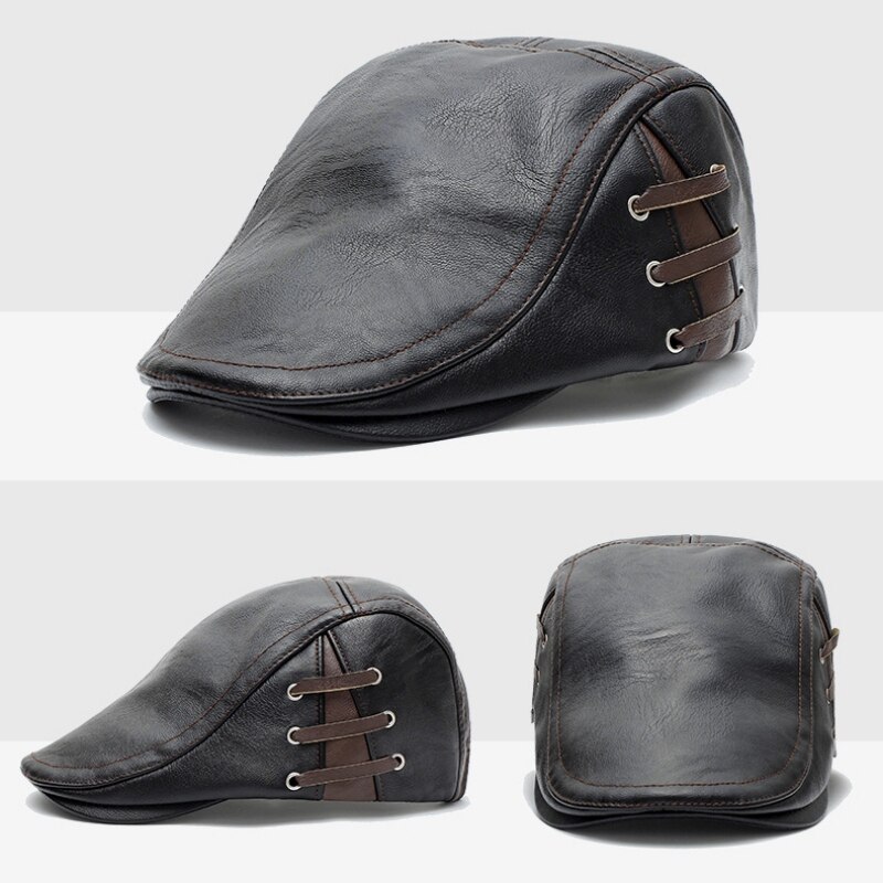 Autumn Winter PU Leather Golf Beret Cap Vintage Wa... – Grandado