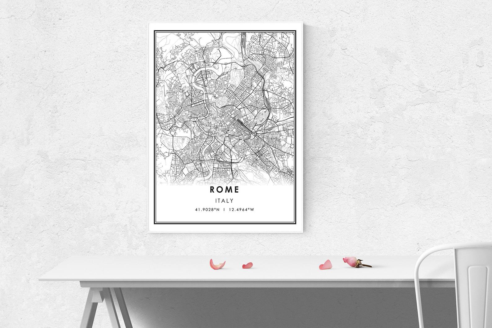 Rome map print poster canvas | Rome city map print... – Vicedeal