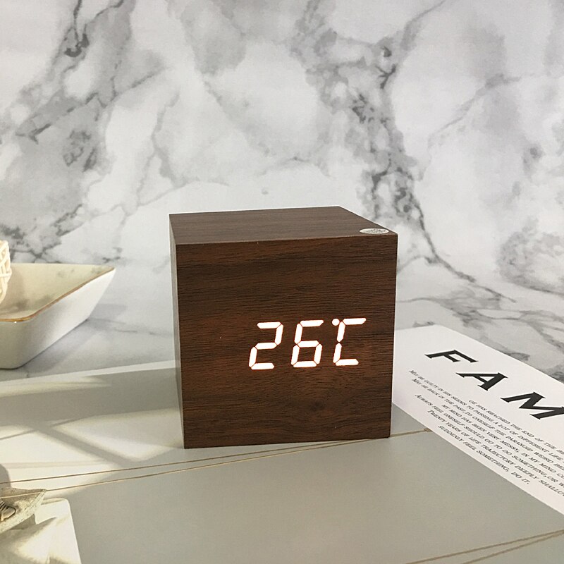 Digital Wooden Square Alarm Clock Wood Retro Glow ... – Vicedeal