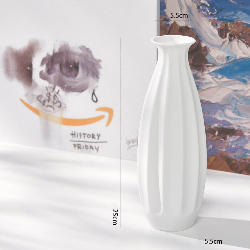 Minimalism White Ceramic Matte Flower Vase Porcela... – Grandado
