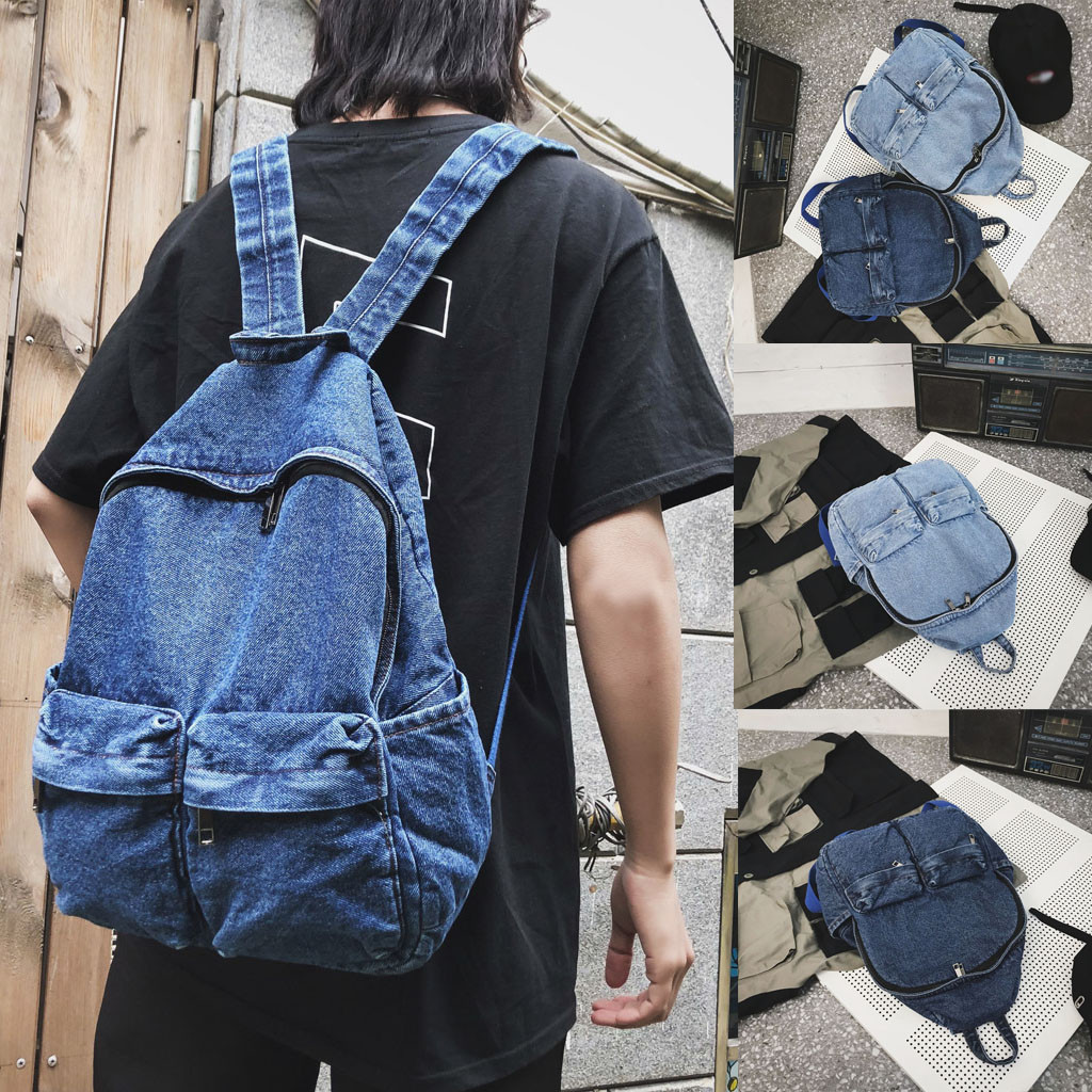 Vintage Washed Denim Backpack Multifunctional Trav... – Grandado