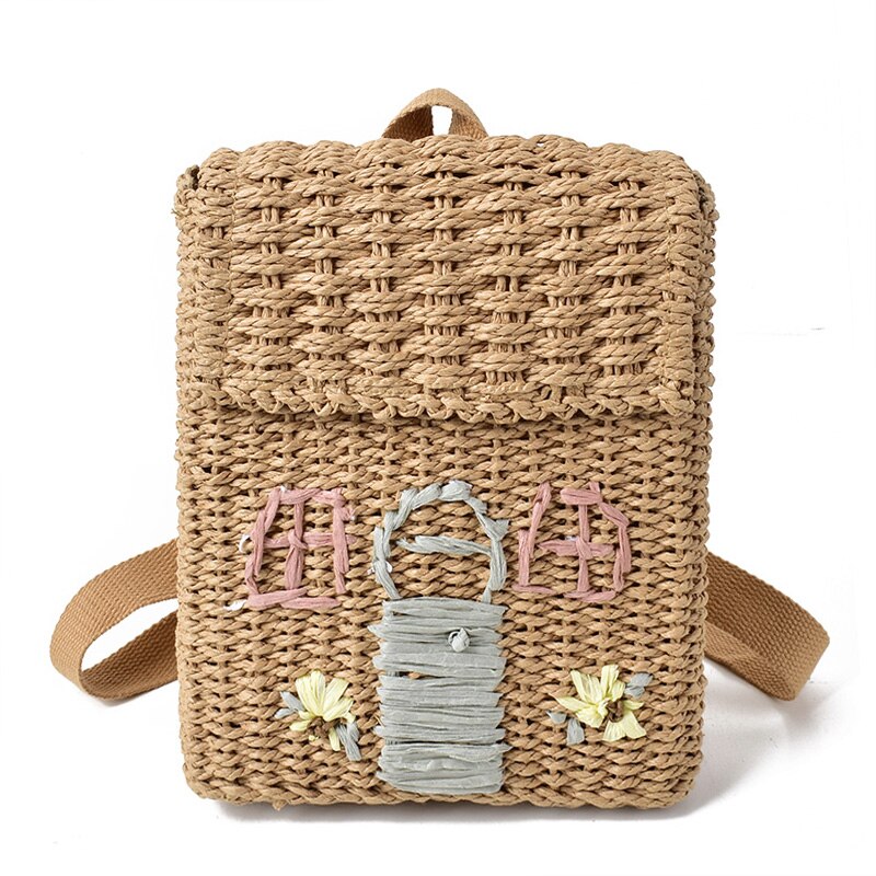 style double-shoulder straw woven bag with hand-ca... – Vicedeal