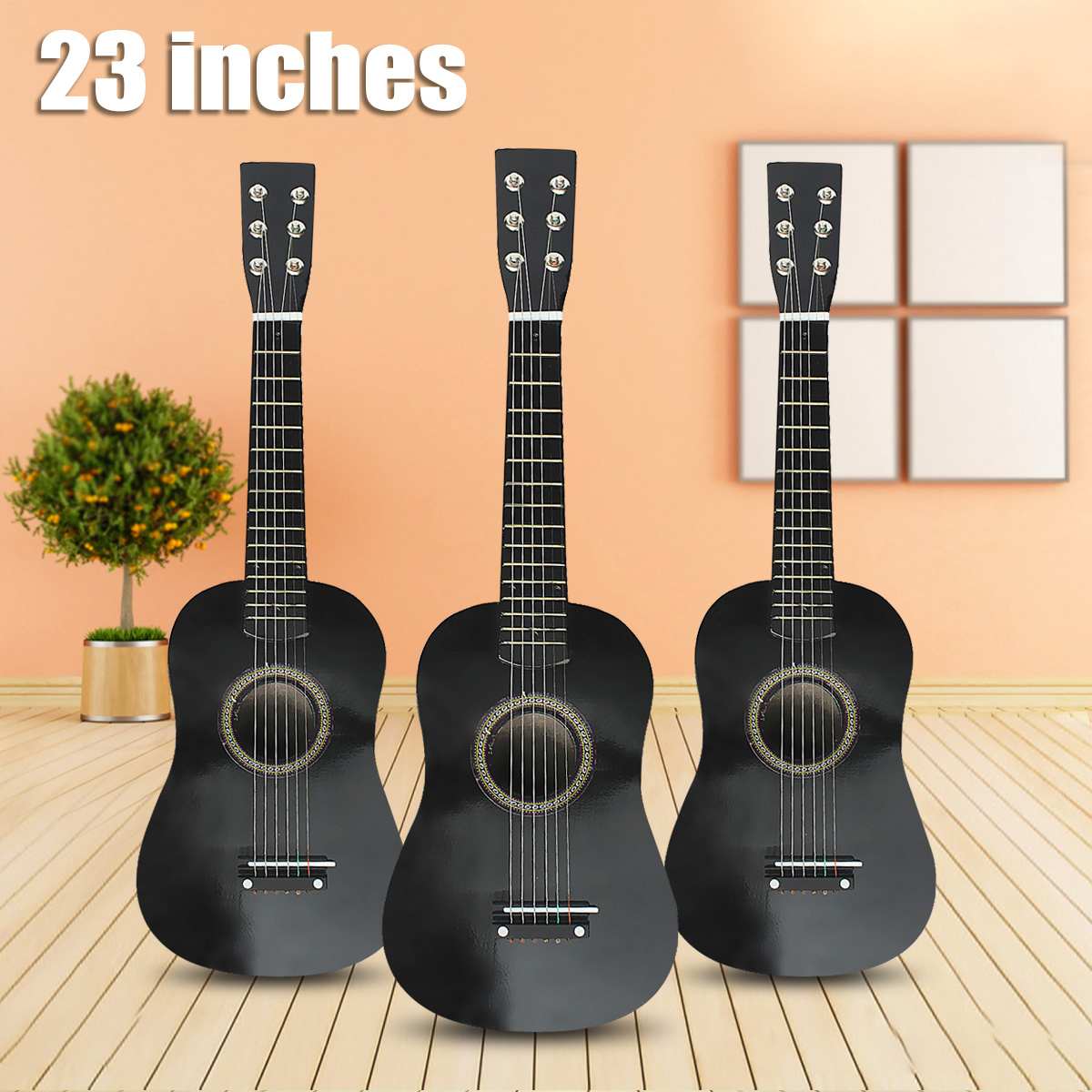 23 inches Black 6 Strings Folk Acoustic Guitar Beg... – Grandado