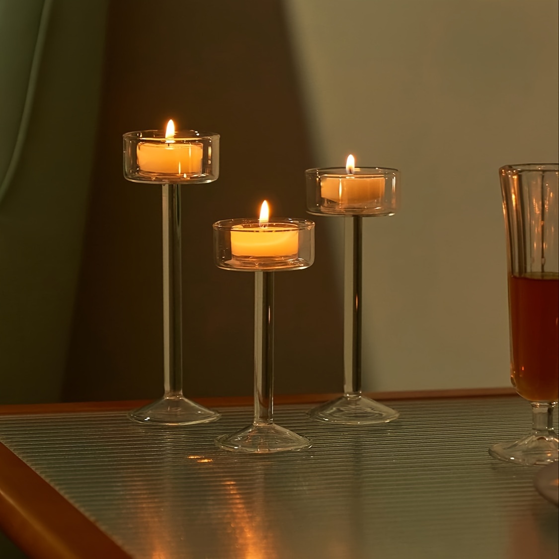 Tall Glass Candlestick Set, Romantic Candlelight D... – Grandado
