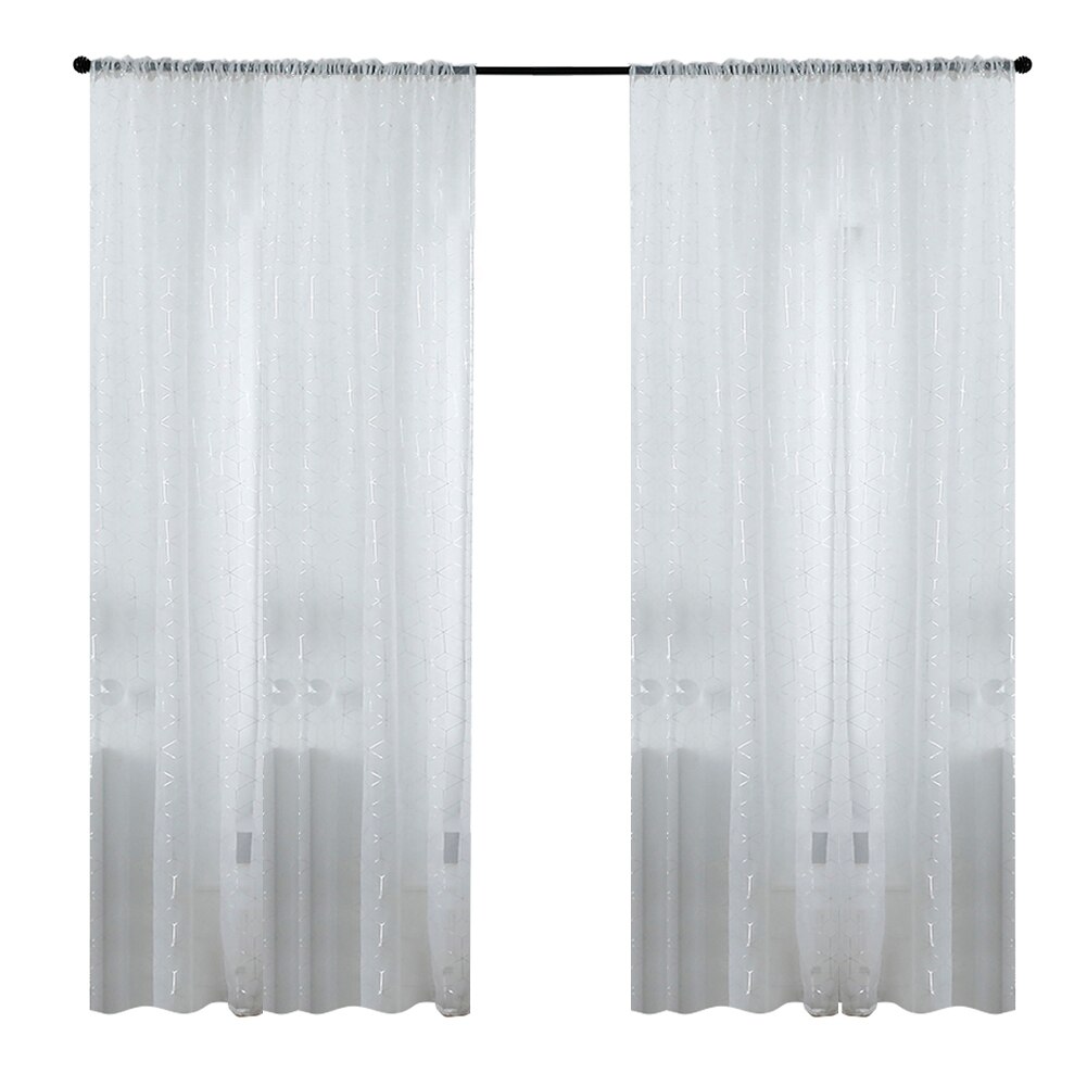 Sheer Geometric Pattern Silver Window Curtains Tul... – Grandado