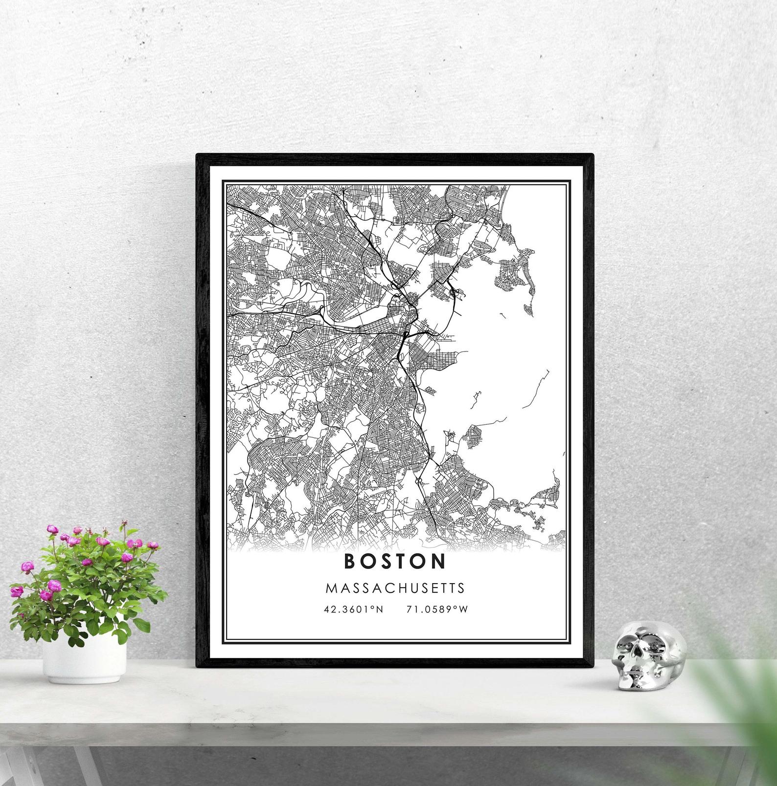Boston map print poster canvas | Boston city map p... – Vicedeal
