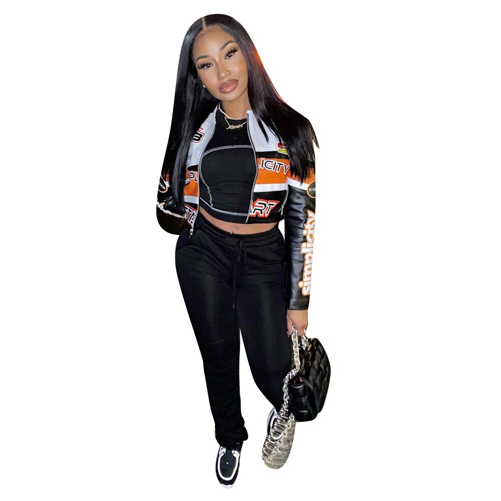 Letter Print Streetwear Cropped Jacket for Women L... – Grandado