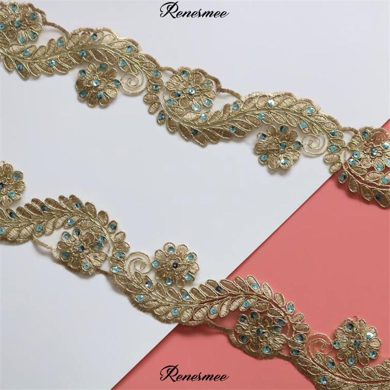 2yards Gold Thread Lace Flower Applique Trim Edges... – Grandado