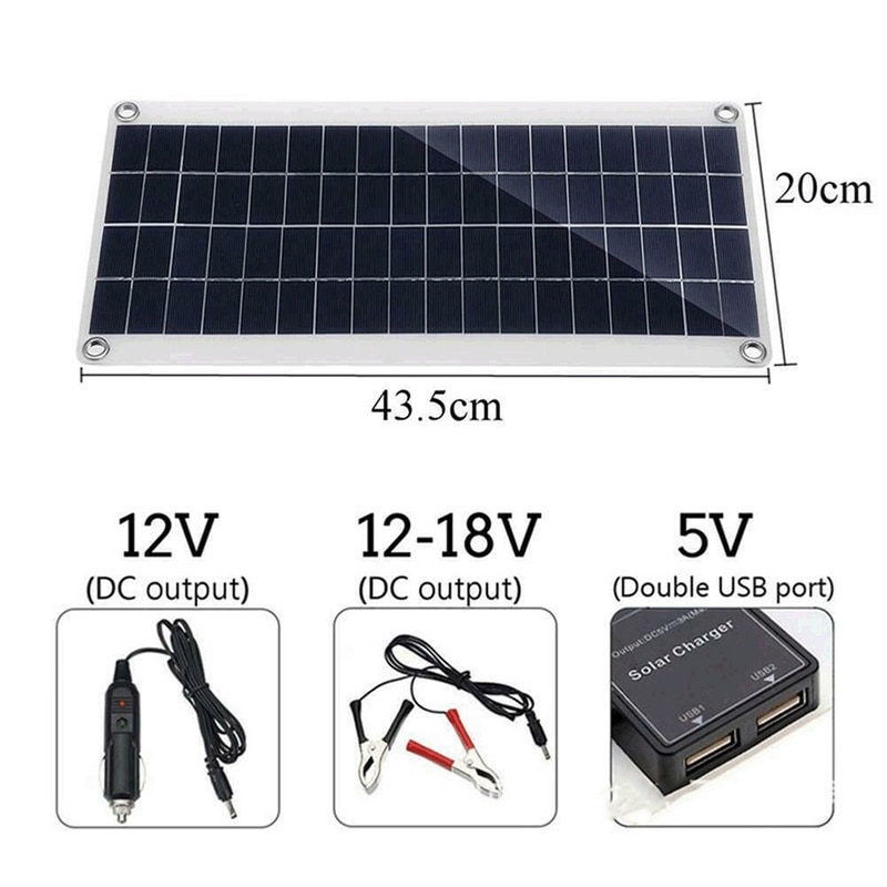 30W Solar Panel Battery Charger USB Kit Complete S... – Grandado