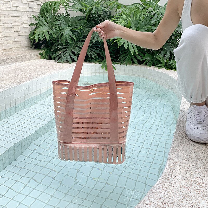 PVC Swimming Bag Transparent Handbags Strip Clear ... – Vicedeal