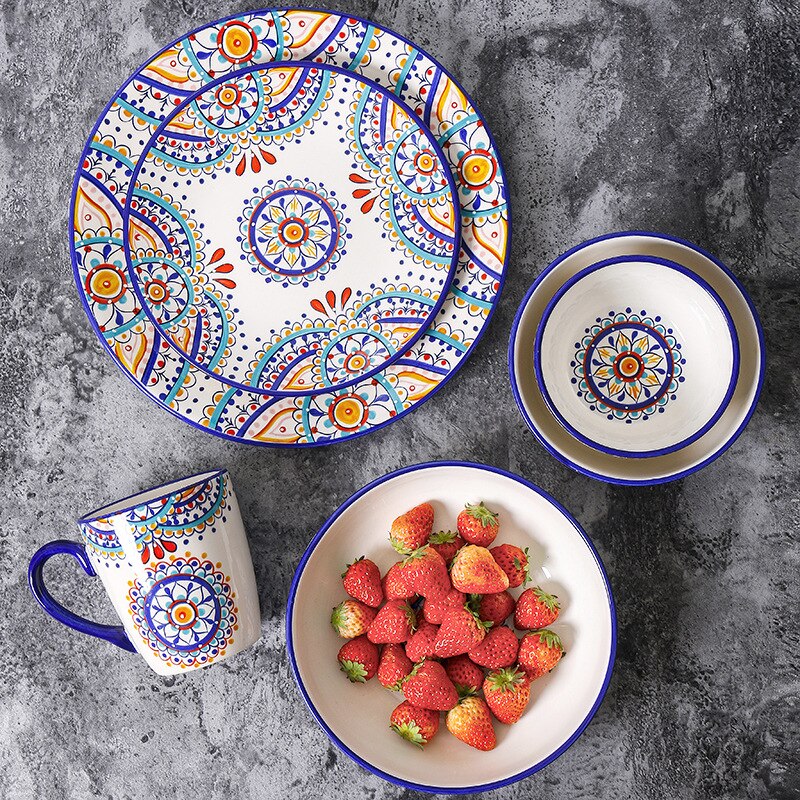 Pattern Mediterranean Ceramic Tableware Set Wester... – Grandado