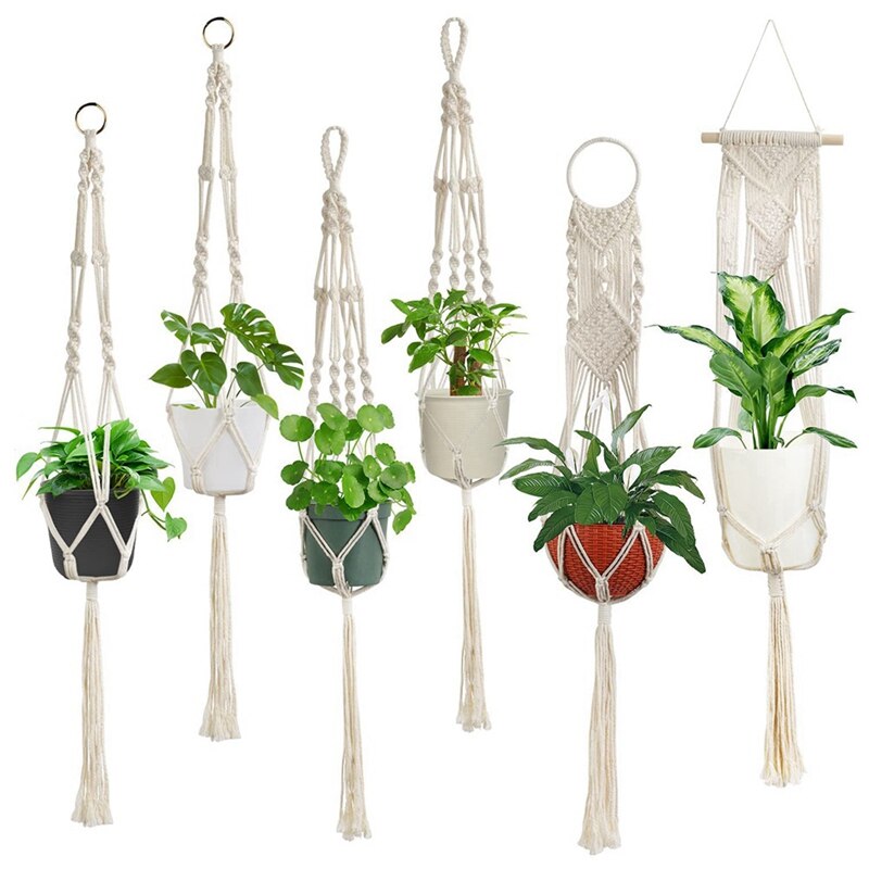 Macrame Plant Hangers, Set Van 6 Handgemaakte Opkn... – Vicedeal