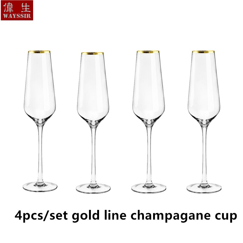 4pcs Gold Line Champagne Crystal Glass Cup Wedding... – Grandado