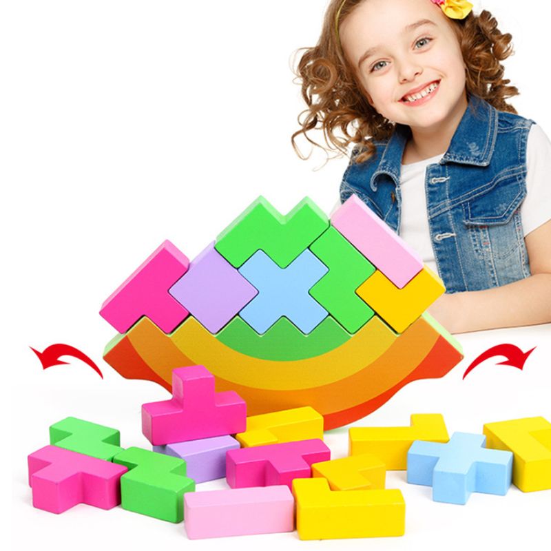 Baby Wooden Tangram Brain Teaser Puzzle Rainbow Ba... – Grandado