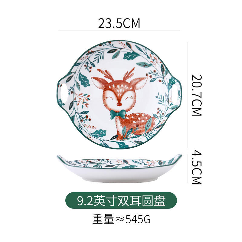 Cartoon Ceramic Kids Plate Set Dinning Food Deer R... – Grandado